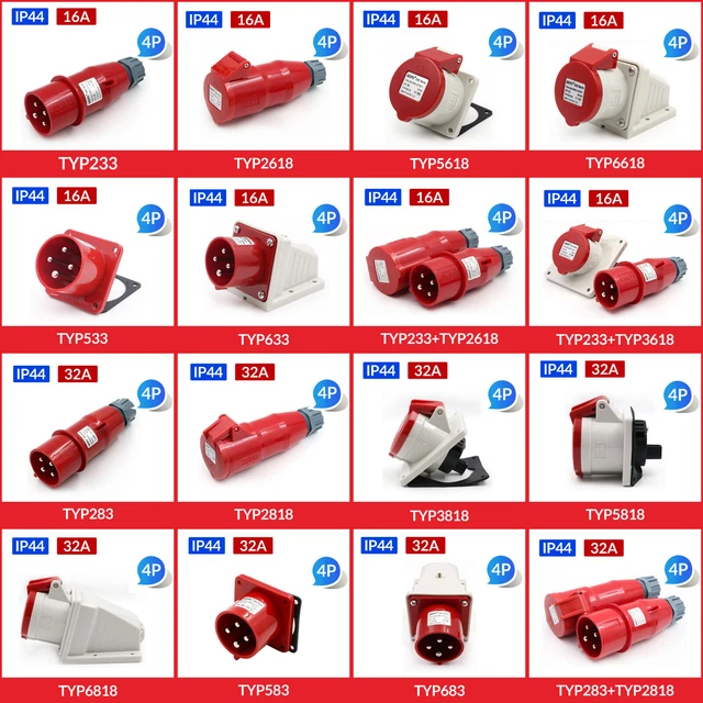 IP44 4PIN INDUSTRIAL Plug Socket 16A 32A 240V Waterproof Power Cable ...
