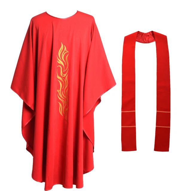 CATHOLIC CHASUBLE VESTMENTS Priest Church Clergy Robe Embroidered Red ...