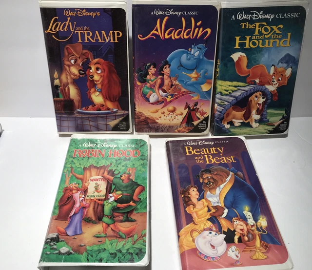 5 VHS DISNEY Filme Black Diamond Aladdin Schönheit Robin Hood Tramp Fox ...