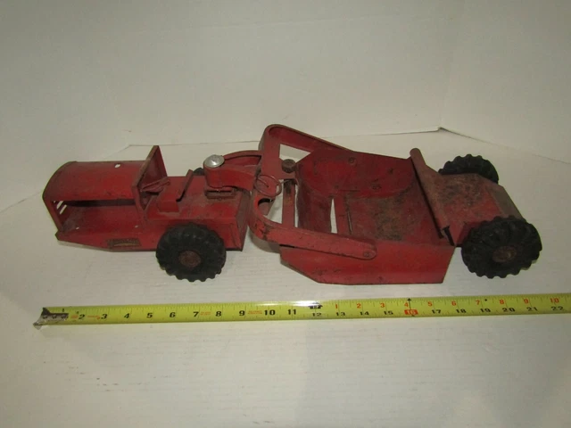 VINTAGE STEEL TOY Truck Structo Scraper Hauler Red Construction Parts £ ...