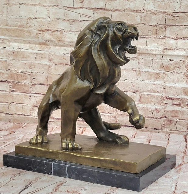 GENUINE SOLID BRONZE Classic Mountain Roaring Lion Mountain Sculpture ...