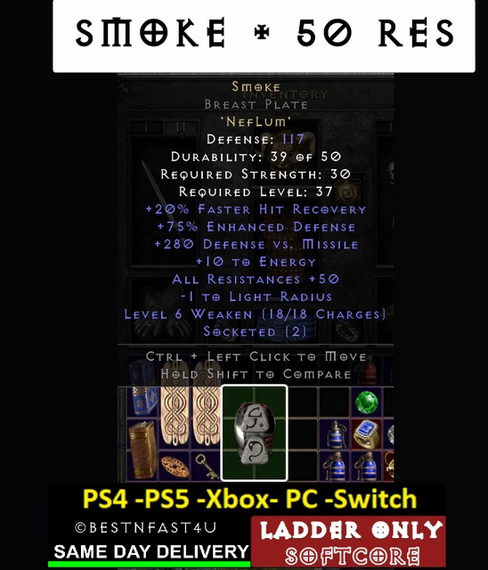 S4 LADDER - Smoke NEf-Lum - PC-XBOX-PS4-PS5-SWITCH Diablo 2 Res D2R SC ...