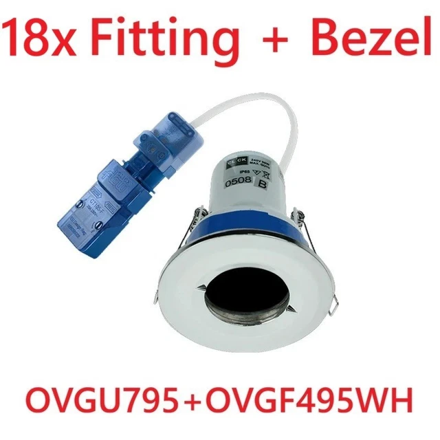 9X OVIA FLAMEGUARD OVGU795 IP65 Fire Rated Downlight + White Bezel ...