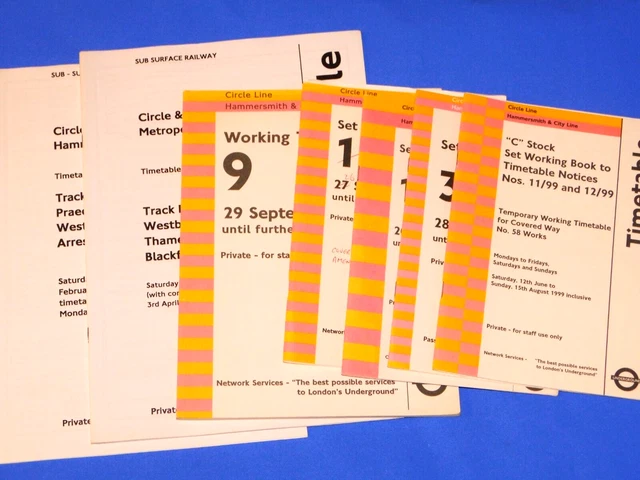 7 X LONDON UNDERGROUND CIRCLE LINE / H&C WORKING TIMETABLE BOOKS 1995 ...