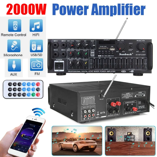 2000W DIGITAL POWER Amplifier Bluetooth Stereo HiFi Audio 2CH USB SD FM ...