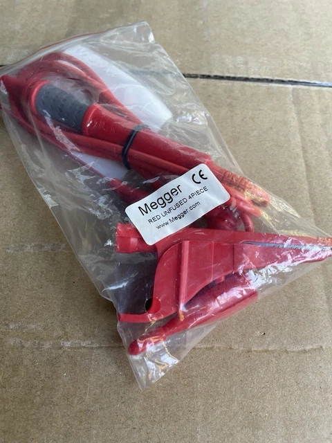 MEGGER RED UNFUSED Test Lead Set 4 Piece Probe Kit for MFT Insulation ...