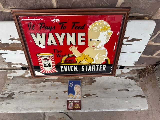 VINTAGE WAYNE FEEDS Sign Reverse Painted Glass $1,877.71 - PicClick AU