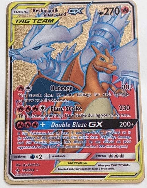 POKEMON GOLD METAL Card Reshiram Charizard GX TAG Team HP270 ...