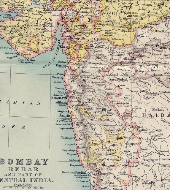 1912 ANTIQUE MAP Of Berar Gujarat / British India / Verso Bombay Mumbai ...