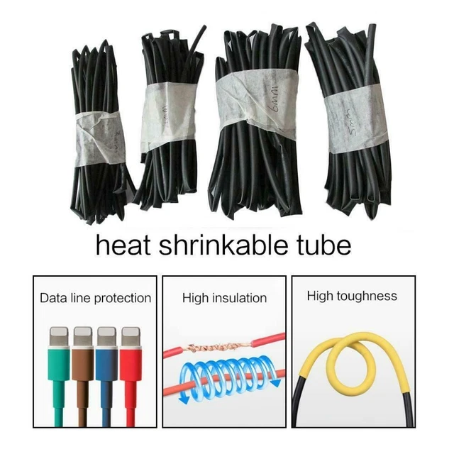 HEAT SHRINK TUBING Insulated Sheath Set Black PE Electrical Assortment ...