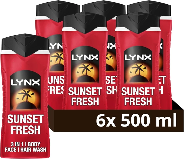 LYNX MEN SUNSET Fresh 3-in-1 Hair, Face and Body Wash with 500 ml (Pack ...
