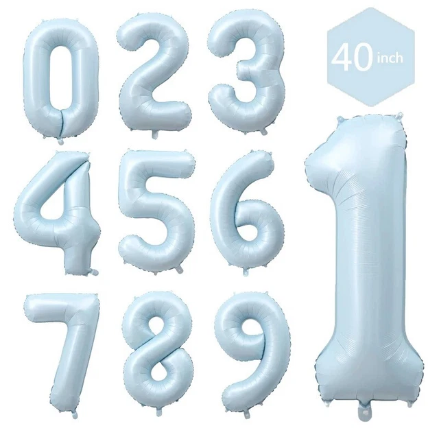 40& PALE BLUE Giant Foil Number Balloons 0-9 Air Helium Birthday Party ...