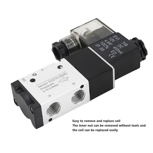 PNEUMATIC SOLENOID VALVE 3 Way Air Solenoid Valve DC12V 1/4in NPT For ...