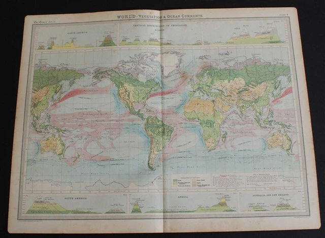 WORLD VEGETATION AND Ocean Currents Map from the 1920 Times Atlas ...