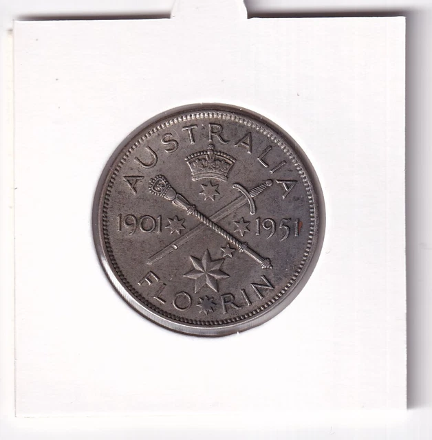 AUSTRALIAN FLORIN: 1951 Commemorative Silver Coin In 2X2 Holder ...