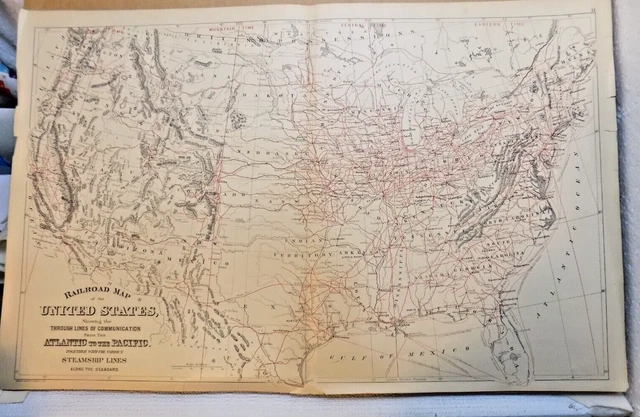 VINTAGE 1886 RAILROAD Map Of The U. S.-From The 1887 Mitchell Atlas Of ...