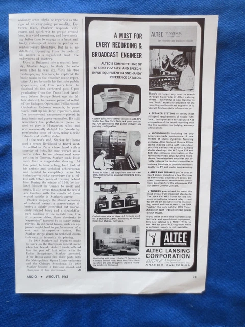 ALTEC LANSING RECORDING Broadcast Magazine Ad Audio August 1964 ...