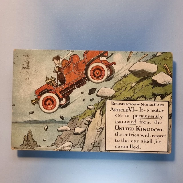 COMIC POSTCARD 1907 Chas Crombie Motor Car Act Registration Red Car ...