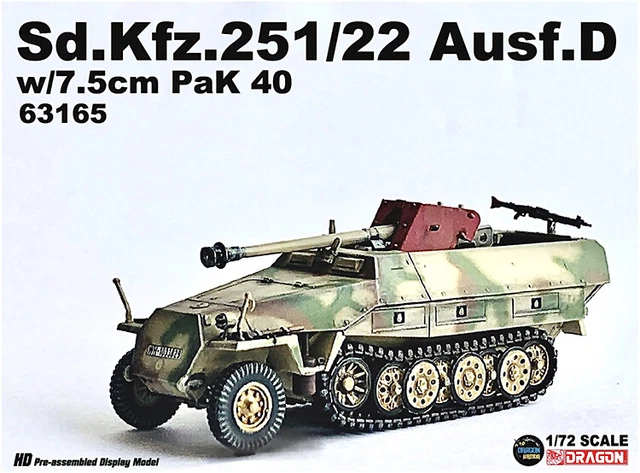 DRAGON 1/72 GERMAN Sd.Kfz.251/22 half-track anti-tank gun D type 63165 ...