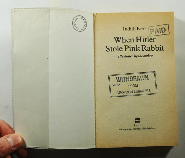 WHEN HITLER STOLE Pink Rabbit by Judith Kerr Vintage Book. Lions 1991 ...