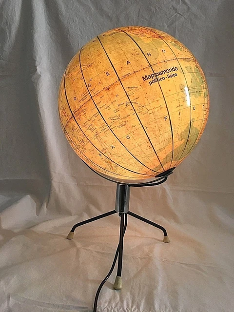 MAPPAMONDO VINTAGE DESIGN 1970 fisico Politica Italiano globe globo ...