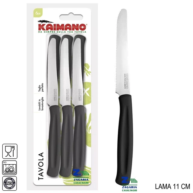 SET 6 PZ Coltello Kaimano Tavola Lama Dentata 11 Cm Punta Arrotondata ...