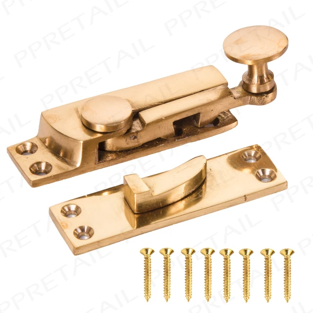 SOLID BRASS SASH WINDOW LEVER ARM FASTENER Slide Locking Wood Frame ...