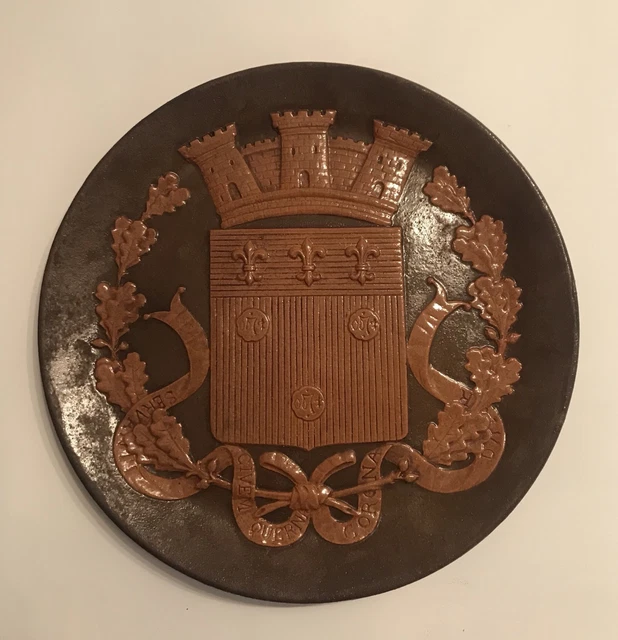 GRAND PLAT DÉCORATIF en grès Héraldique Blason de la ville de Chartres ...