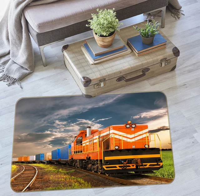 3D RED TRAIN Railway A149 Transport Game Non Slip Rug Mat Photo Carpet ...