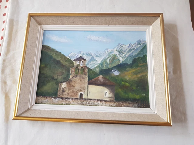 TABLEAU HUILE SUR panneau signé OT paysage de montagne XXème EUR 55,00 - PicClick FR