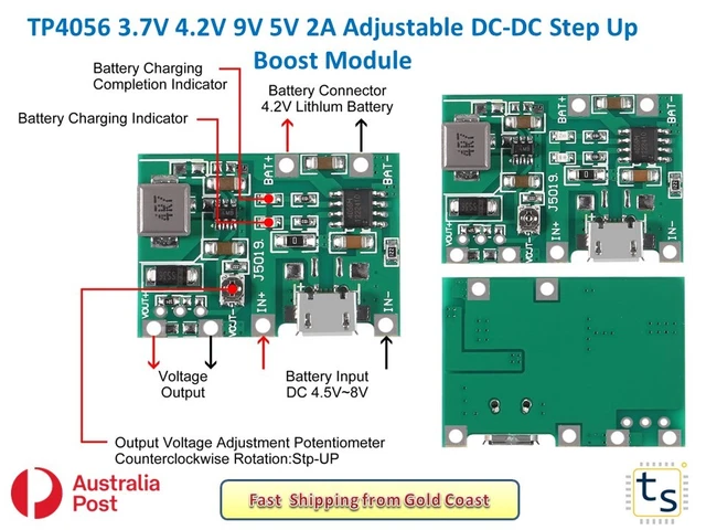 TP4056 LITHIUM LI-ION 18650 3.7V 4.2V Battery Charger Board DC-DC Step ...