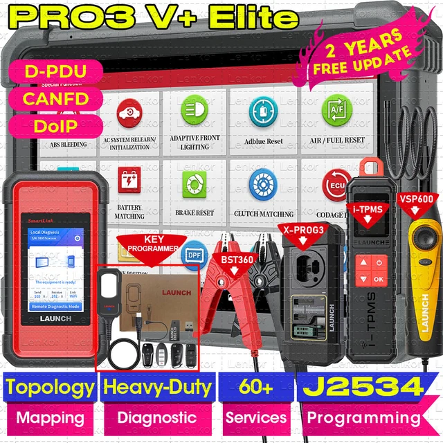 LAUNCH X431 PRO3S+ V+ Elite Bidirectional Diagnostic Scan Tool J2534 ...