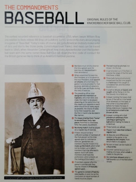 BASEBALL ORIGINAL RULES 1845 Knickerbocker Base Ball Club ESPN Mag 2010 ...