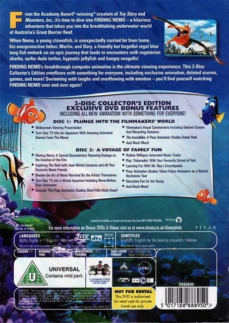 FINDING NEMO (DVD-2004,2-DISC Collector's Edition) R2. *"A Hilarious ...
