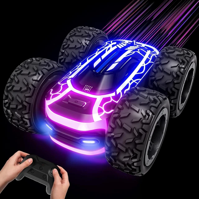 2.4GHZ DOUBLE-SIDED RC Stunt Car 360° Flip LED Lights 4WD Toy for Kids ...