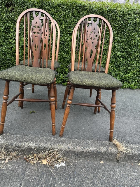 DINING STAND CHAIRS X 4 Solid Oak “old Charm” Windsor Wheel back ...