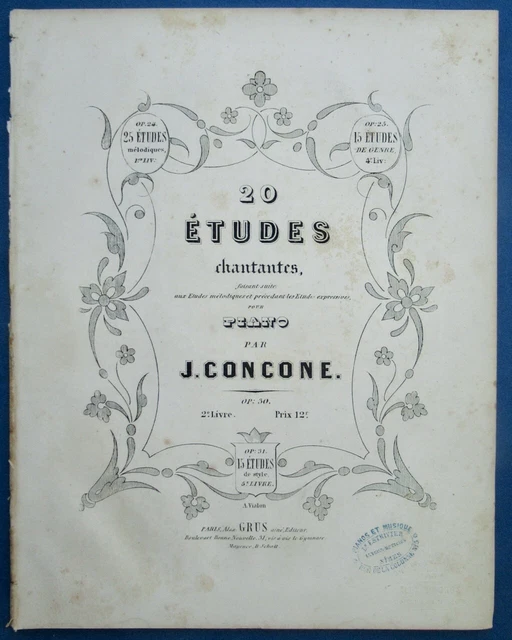 MÉTHODE PIANO PARTITION Joseph Concone 20 Études Chantantes 41 Pages ...