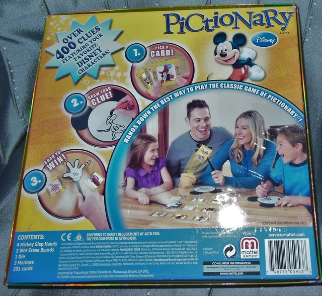 DISNEY PICTIONARY BOARD GAME Pixar Snow White Mickey Toy Story Cars ...