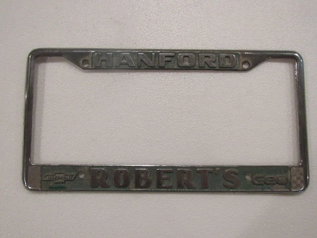 VINTAGE HANFORD ROBERT'S Chevrolet Dealership License Plate Frame Metal ...
