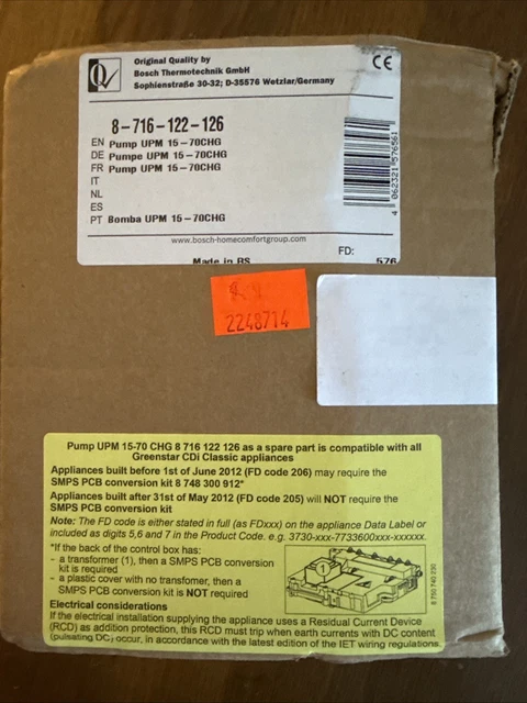 WORCESTER GREENSTAR UPM2 Pump Head 15-70CHG 8716117400 8716122126 £83. ...