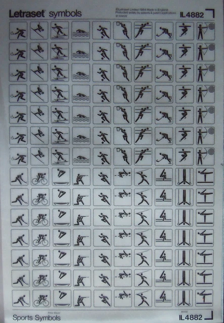 LETRASET SYMBOLS RUB On Transfer sheet SPORTS SYMBOLS (#IL4882) NEW EUR ...