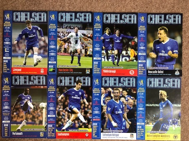 CHELSEA HOME PROGRAMMES 2003/04 SET OF LEAGUE & CUP x 21 £14.00 ...