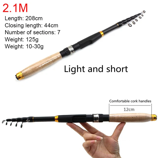 ULTRA SHORT TELESCOPIC Mini Spinning Fishing Rod Carbon Fiber Pole (2 ...