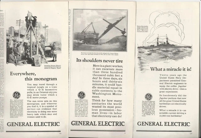 1924 GENERAL ELECTRIC advertisements x3, Japan streetlights, Steam ...