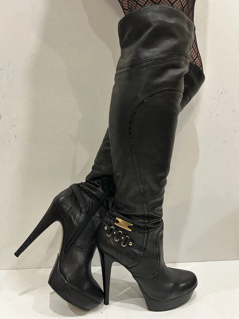 SEXY RIVER ISLAND Leather Over Knee Killer Heel Platform Boots UK7 ...