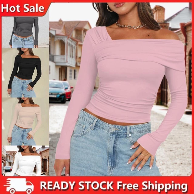 Women One Off Shoulder Long Sleeve Top Sexy Style Going Out Tops