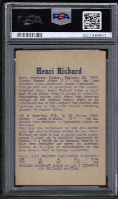 1957 58 PARKHURST #4 Henri Richard PSA 3 Rookie Rc HOF Montreal ...