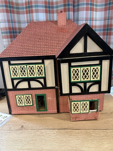 TUDOR STYLE 1:12 Wooden Doll's House, 2 Storey 6 Room Furnished w ...