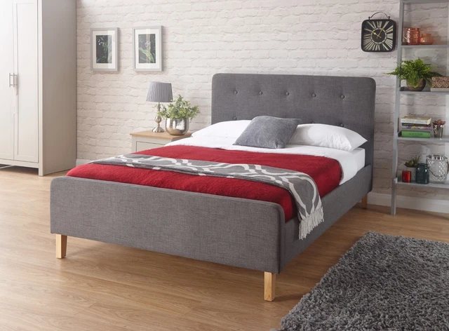 DARK GREY ASHBOURNE 4ft 6 Double Fabric bed Retro design Stone £169.99 ...