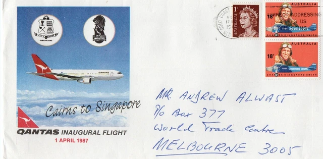 SOUVENIR COVER - Commem. Qantas Inaugural Flight Cairns-Singapore April ... SOUVENIR COVER - Commem. Qantas Inaugural Flight Cairns-Singapore April ...